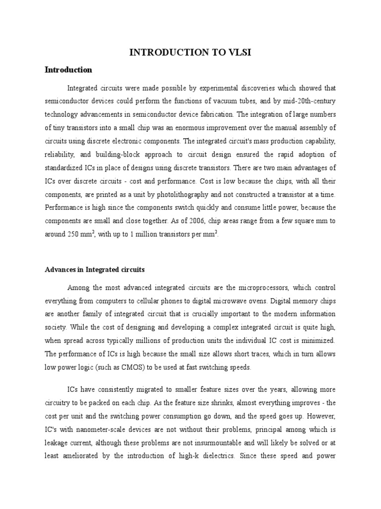 Introduction to VLSI Technology | PDF | Integrated Circuit | Electronic ...
