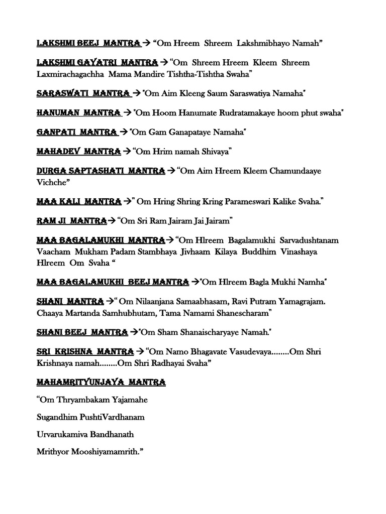 Beej Mantra Collection and Meanings | PDF