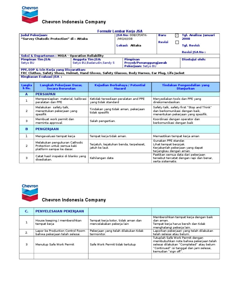 JSA CP Survey Offshore - Bahasa | PDF