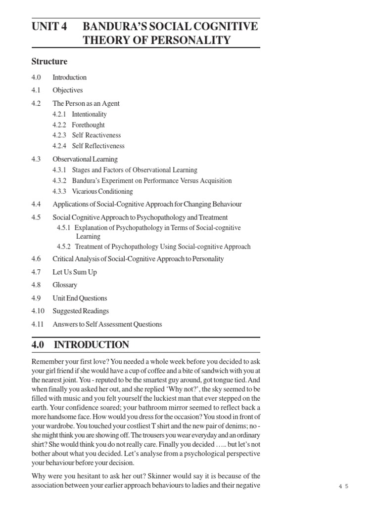 Bandura's Social Cognitive Personality Theory | PDF | Self Efficacy ...