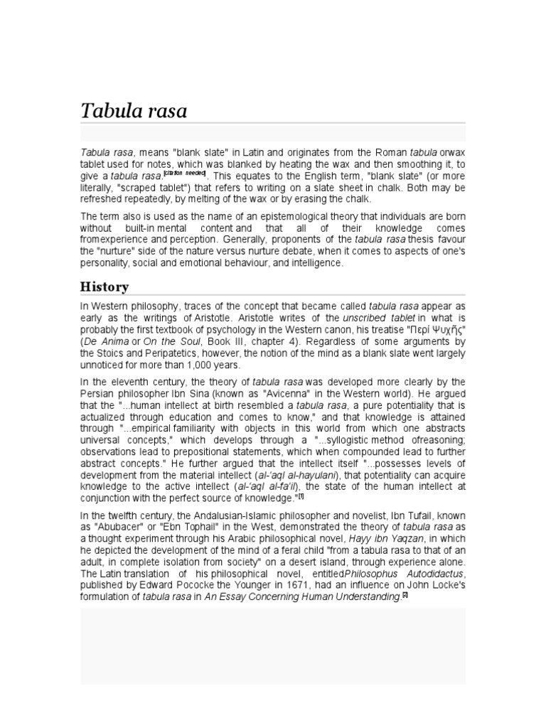 Tabula Rasa | Epistemology | Psychological Concepts