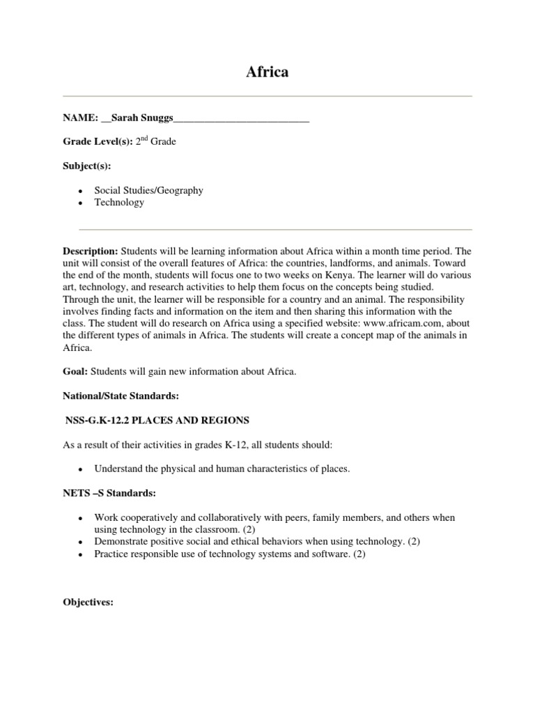 Africa Lesson Plan | PDF | Lesson Plan | Learning