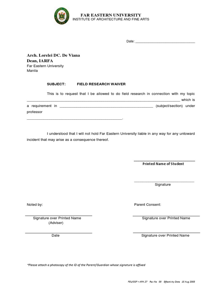 Field Research Waiver Form Template | PDF