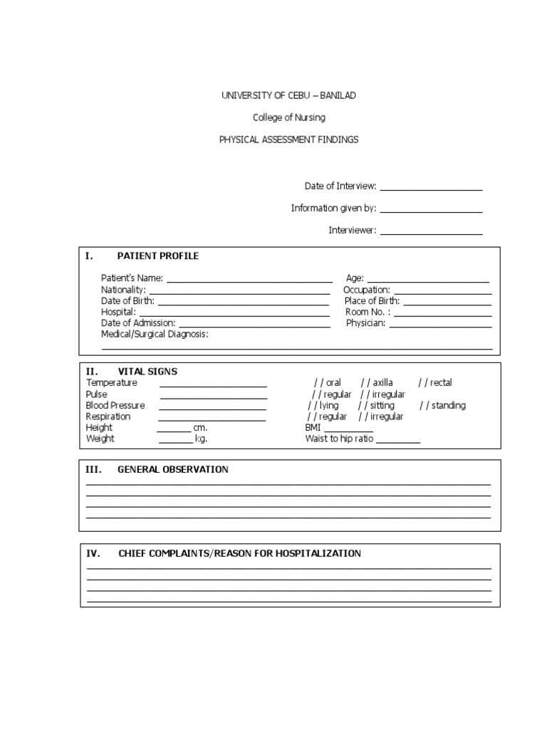 Physical Assessment Form With Gordon's | PDF