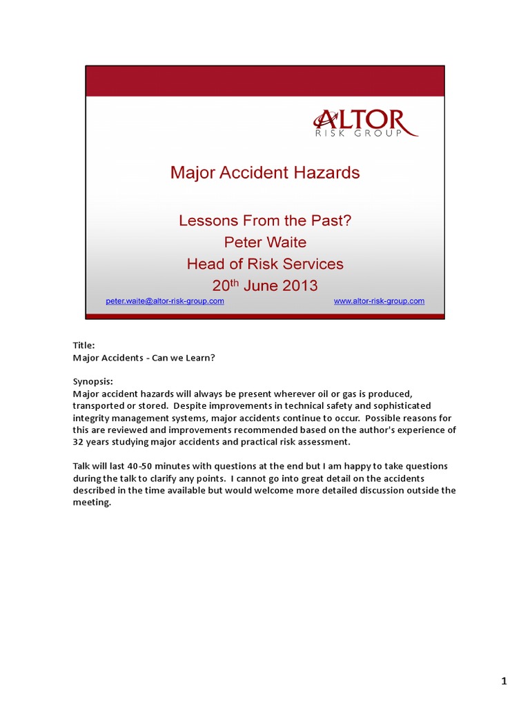 Major Accident Hazards | Traffic Collision | Risk