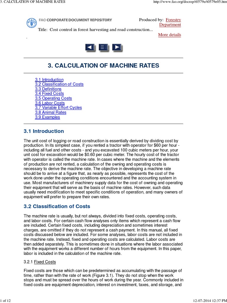 Machine Rate Calculation for Forestry Costs | PDF | Interest | Depreciation