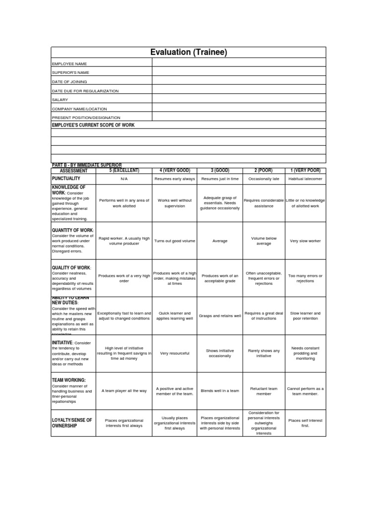 Trainee Evaluation Form | PDF | Performance Appraisal | Competence (Human Resources)