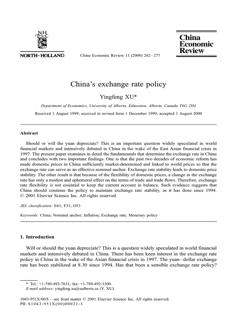 Chinas Exchange Rate Policy | PDF | Current Account | Exchange Rate