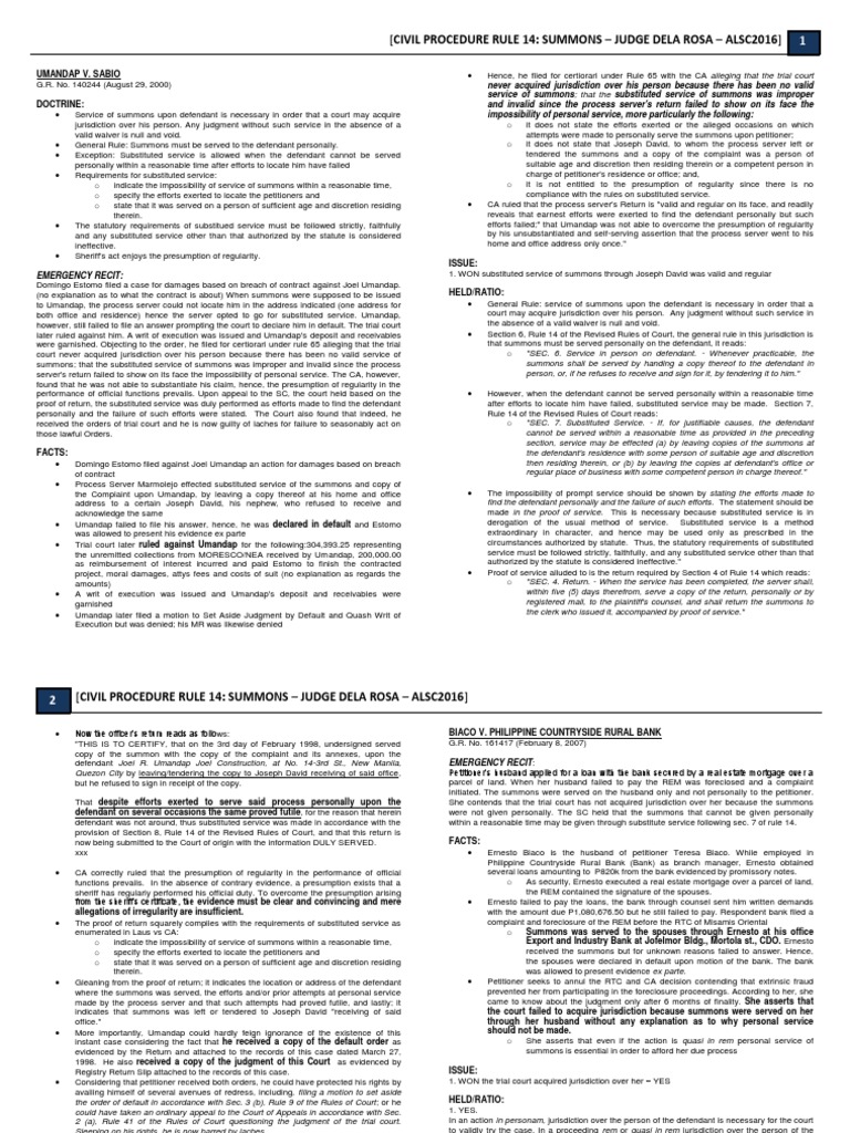 Civpro Rule 14 (Compiled) | PDF | Service Of Process | Complaint