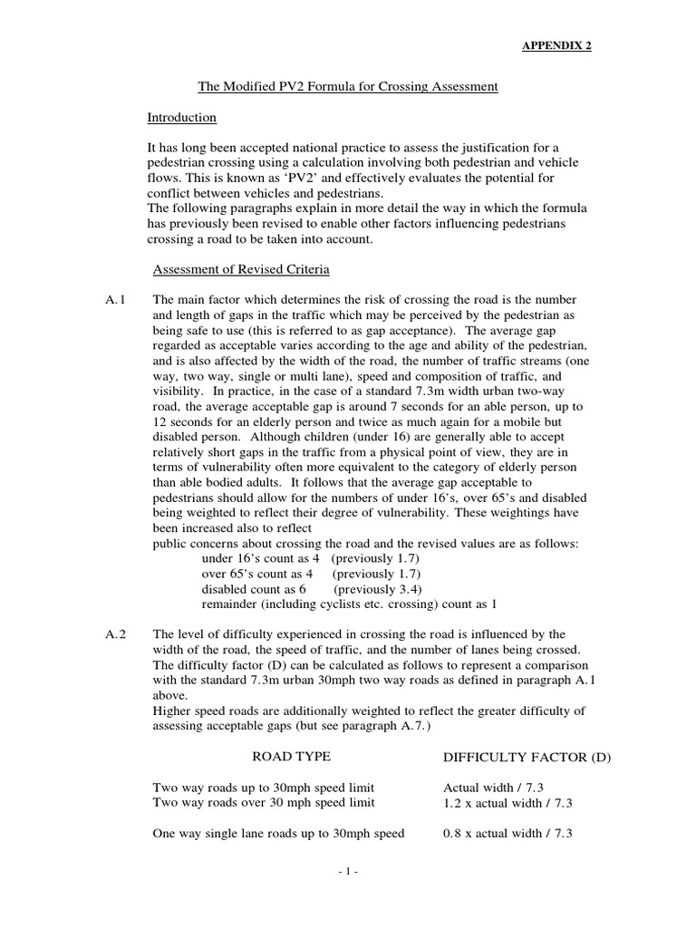 Pv2 Formula For Crossing Assessment | PDF | Traffic | Speed Limit