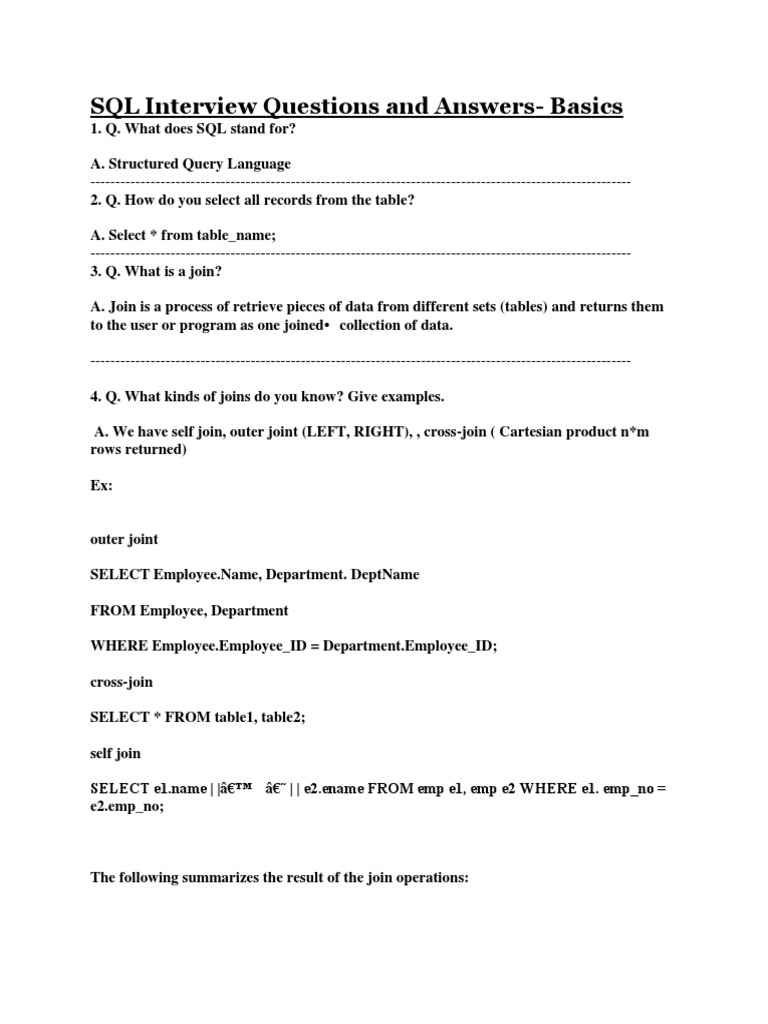 SQL Interview Questions | PDF | Databases | Sql