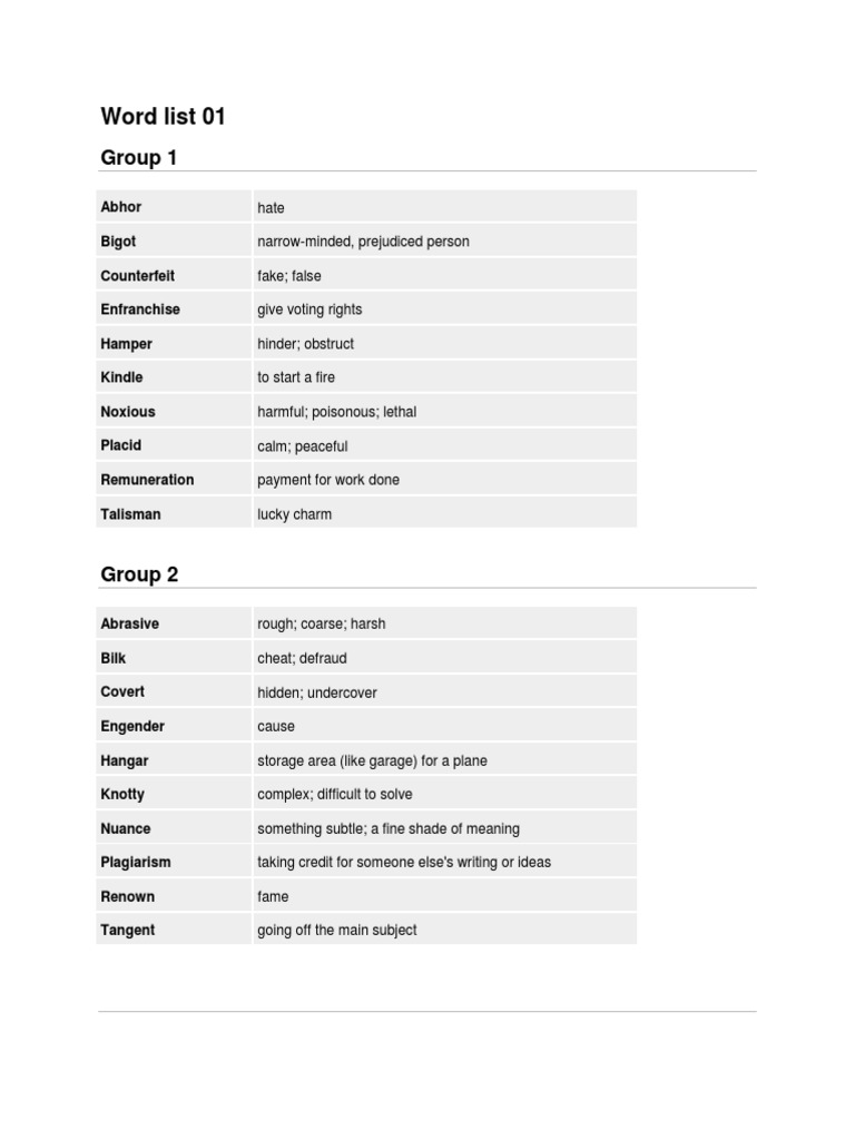 Word List 01 | PDF