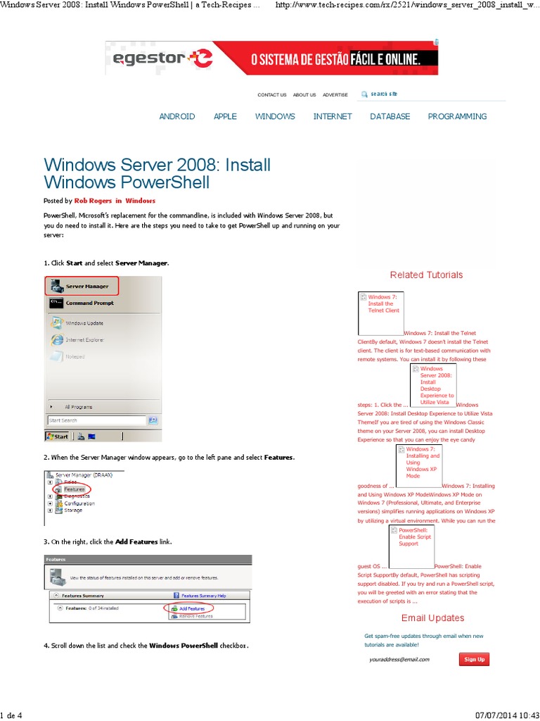 Windows Server 2008 Install Windows PowerShell A Tech-Recipes Tutorial | PDF | Microsoft Windows ...
