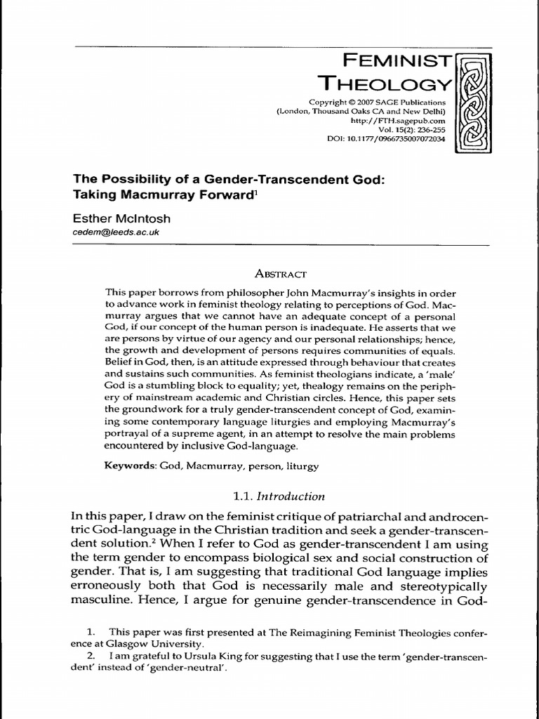 Article - Gender-Transcendent God | PDF | Feminism | Gender Studies