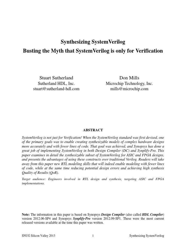 2013 Snug Sv Synthesizable Systemverilog Paper Pdf Array Data Structure Data Type