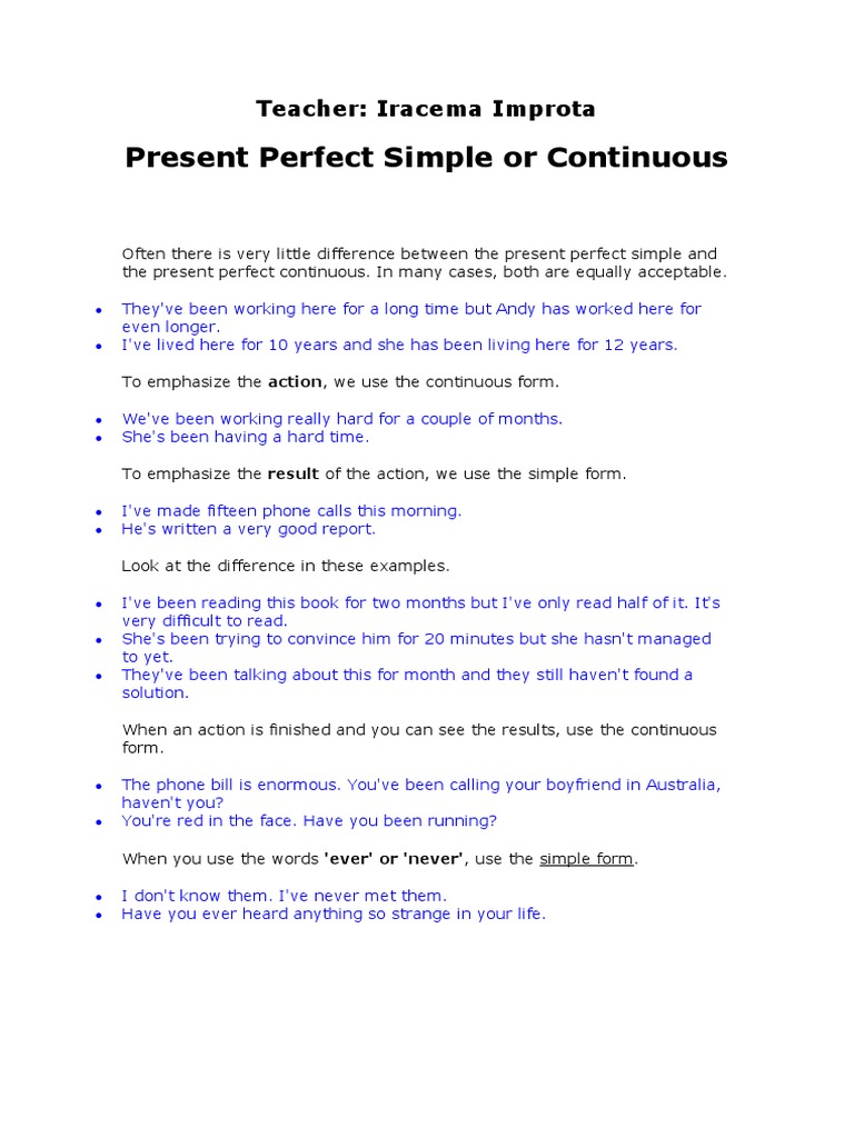 Present Perfect: Simple vs. Continuous | PDF | Language Arts & Discipline