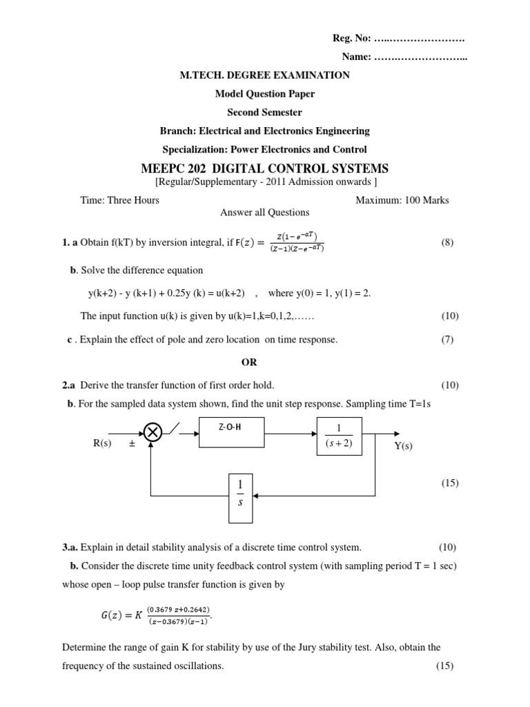 M.Tech Digital Control Systems Exam Paper | PDF