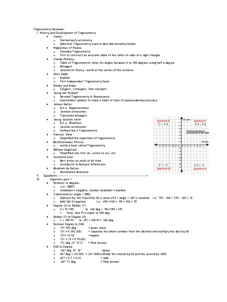 Trigonometry Reviewer | PDF | Trigonometry | Trigonometric Functions