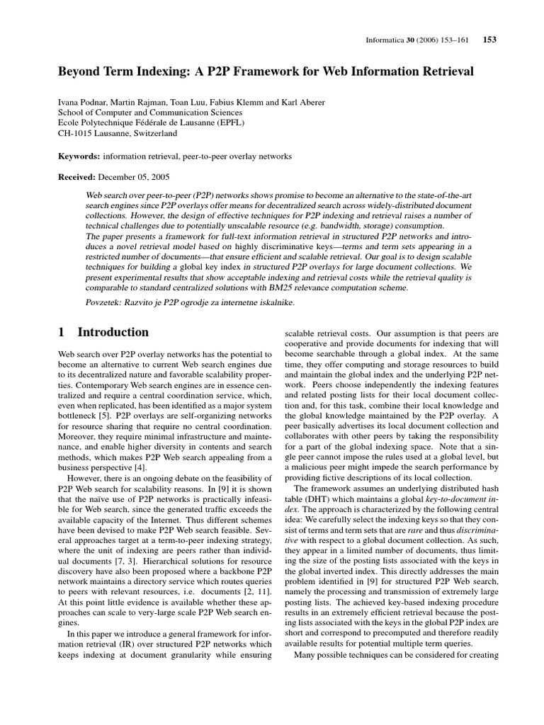 02 - Podnar-Beyond Term Indexing - A P2P Framework.. | PDF | Peer To Peer | Search Engine Indexing