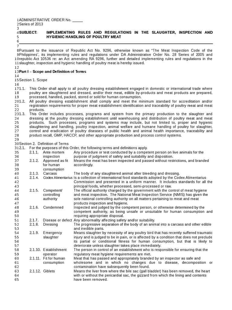 Poultry Meat Inspection Regulations 2013 | PDF | Animals And Humans ...