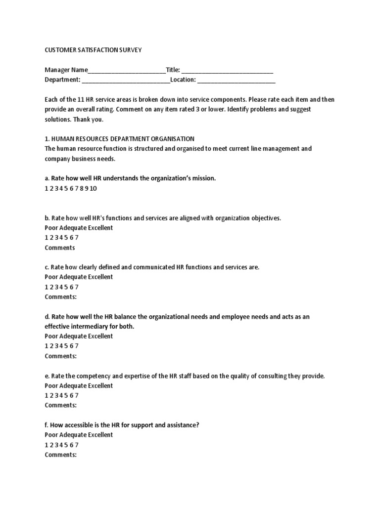 Hr Satisfaction Survey Pdf Human Resources Recruitment