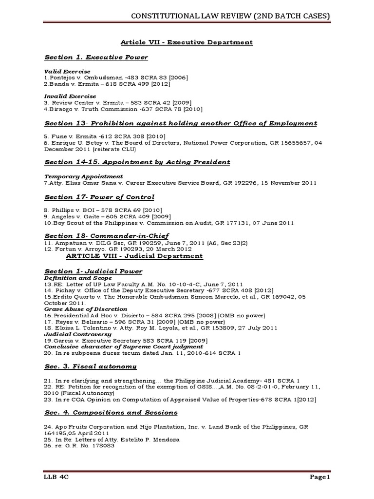 Constitutional Law Case Review Summary | PDF | Judiciaries | Government