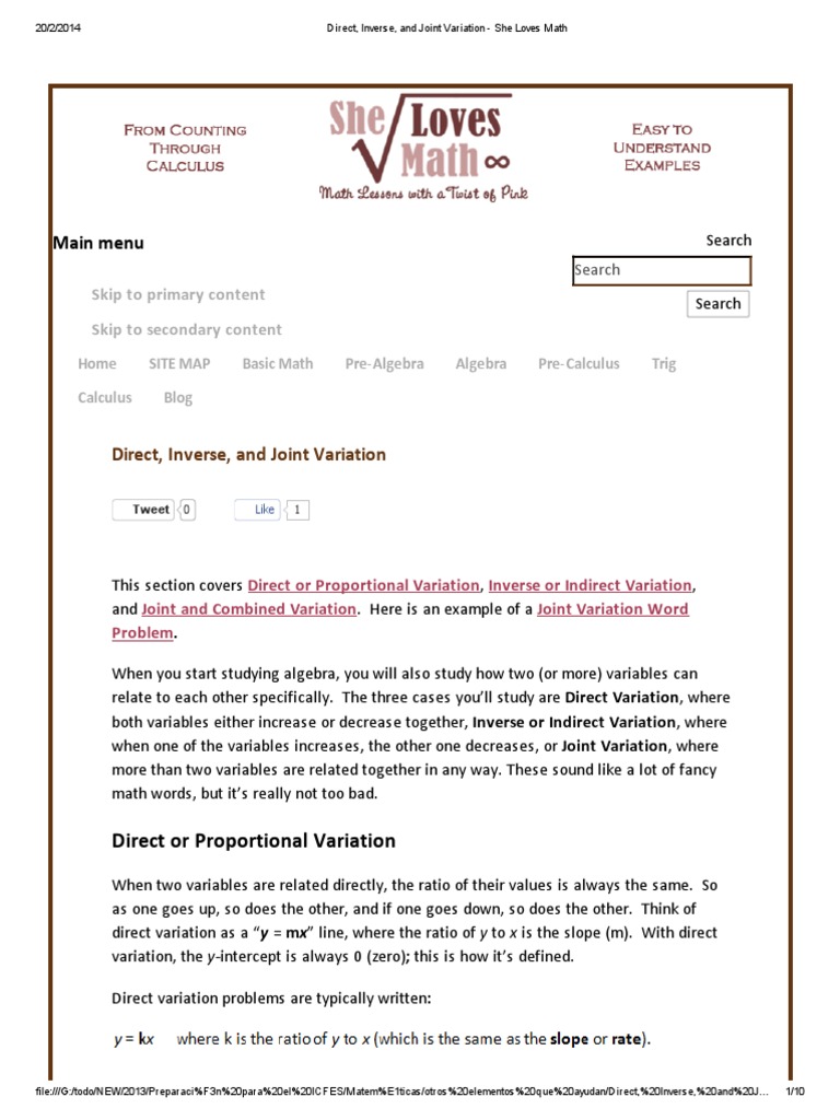 Direct, Inverse, and Joint Variation | PDF | Variable (Mathematics) | Volume