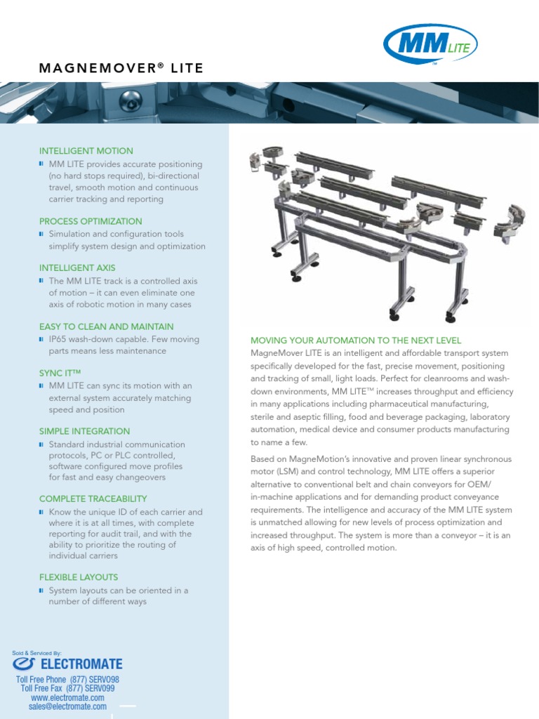 MagneMotion MagneMover-Lite Brochure | PDF | Automation | Computing