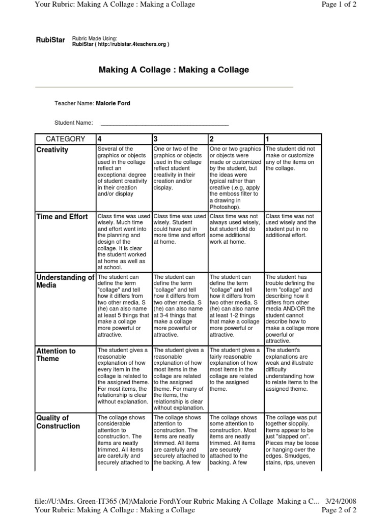 Rubric | PDF | Graphics | Collage