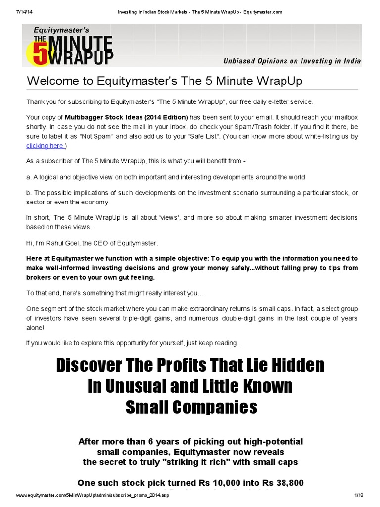 Investing in Indian Stock Markets - The 5 Minute WrapUp - Equitymaster ...