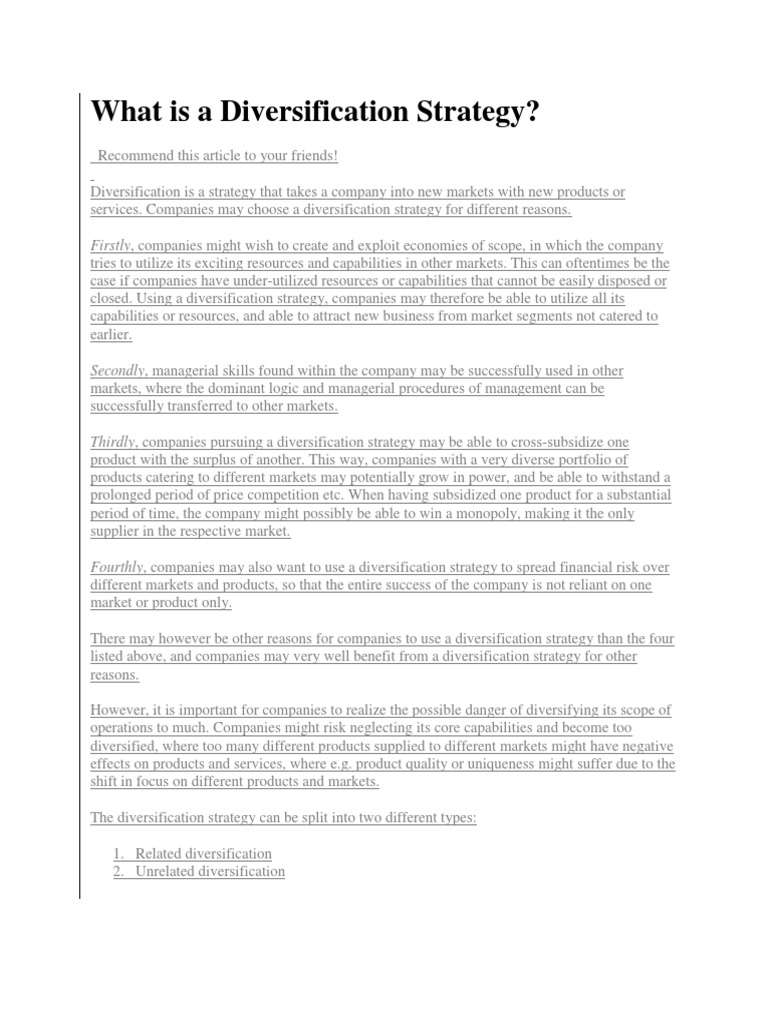 Diversification Strategy | PDF | Business Economics | Business
