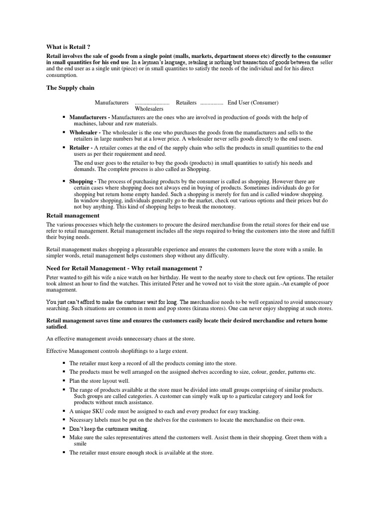 Retail Store Operations | PDF | Retail | Trade