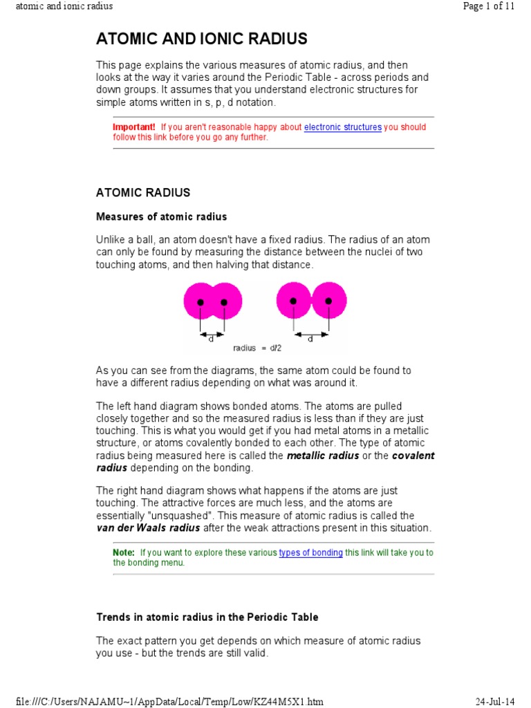 Atomic and Ionic Radius | PDF | Ion | Ionic Bonding