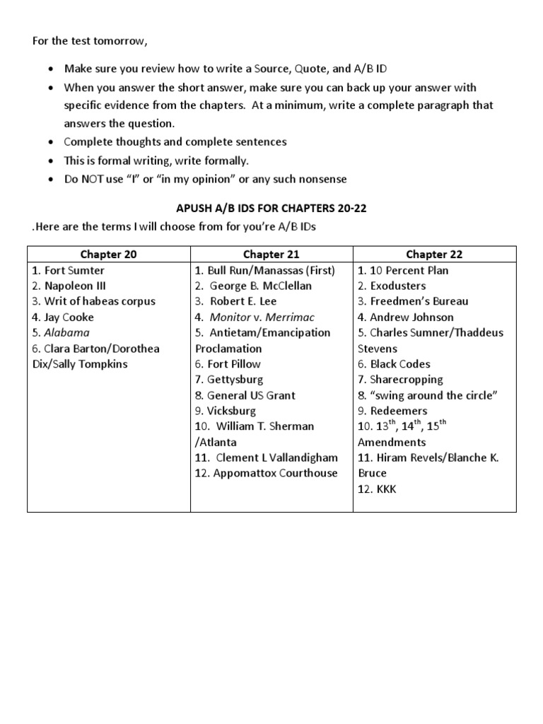 APUSH Study Guide: Chapters 20-22 | PDF | American Civil War ...