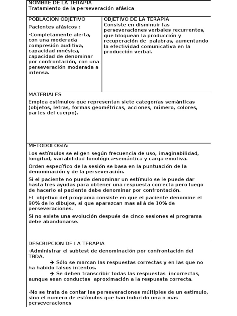 Terapia para Reducir Perseveraciones Afásicas | PDF | Sistema nervioso ...
