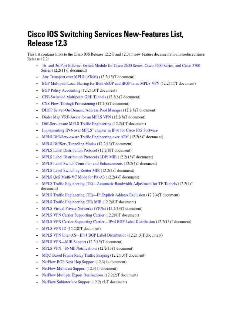 Cisco IOS Switching Services New-Features List, Release 12.3 | PDF | Multiprotocol Label ...