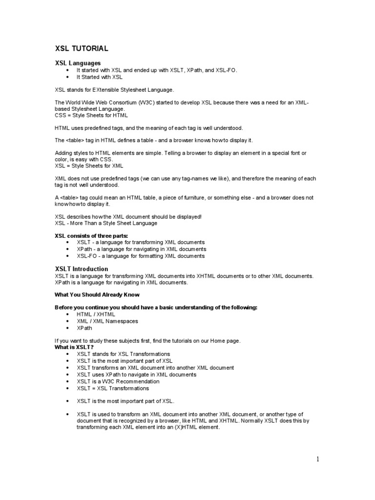 XSL Tutorial | PDF | Xslt | X Path