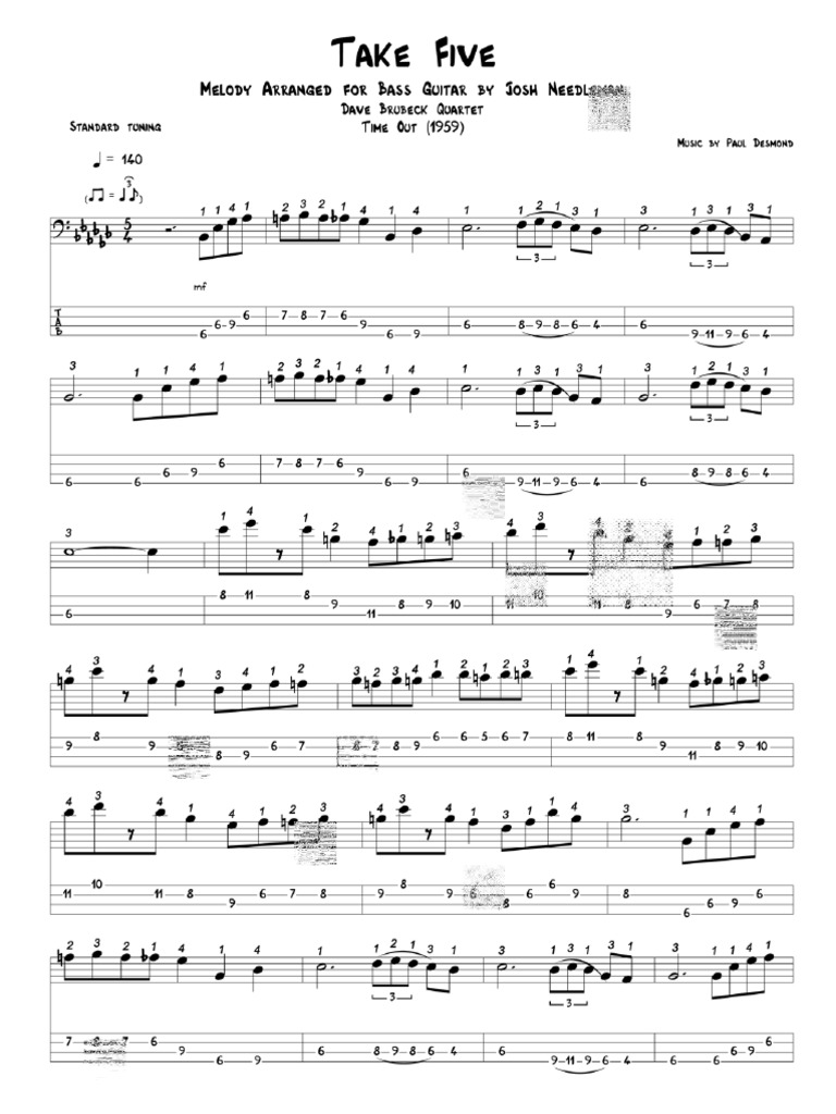 Take Five Bass Melody Bass Transcription | PDF
