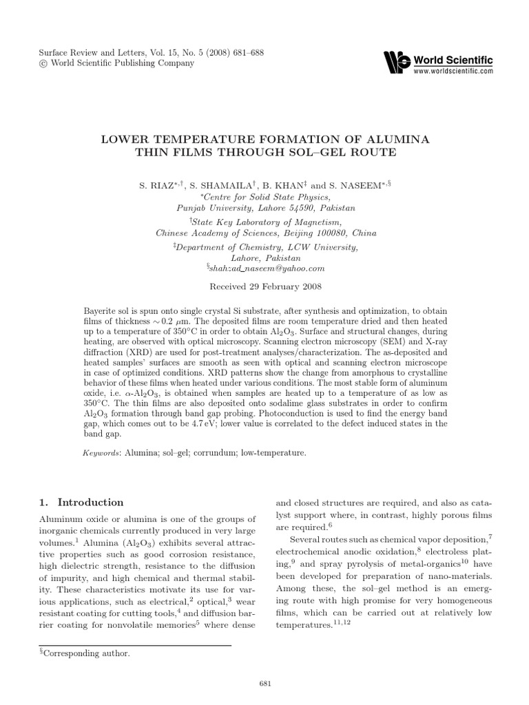 Lower Temperature Formation of Alumina Thin Films Through Sol-Gel Route ...
