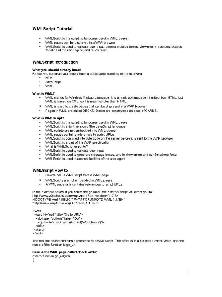 WMLScript Tutorial | PDF | Html | String (Computer Science)