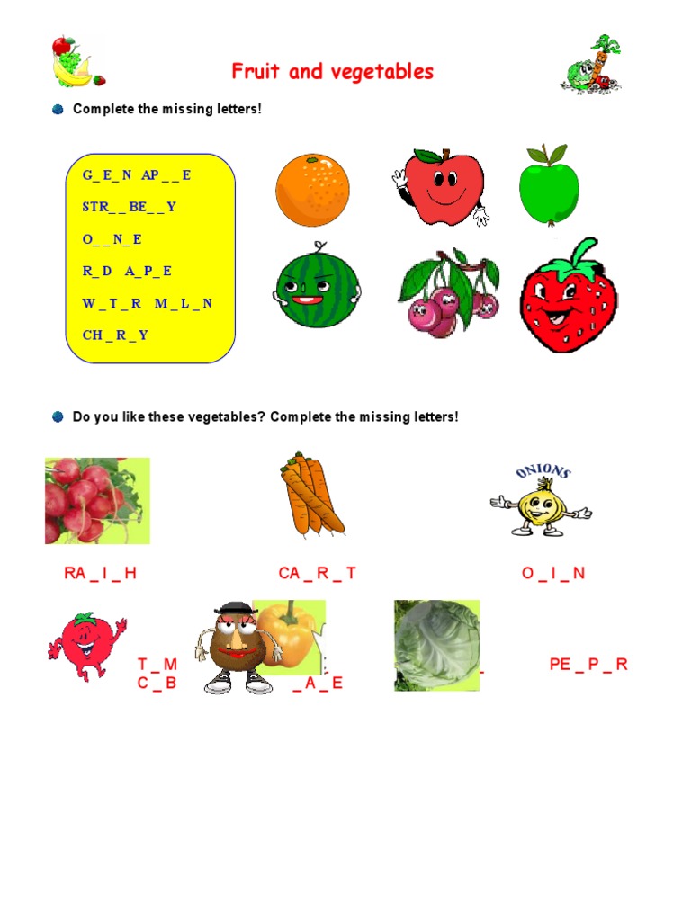 Fill in the Missing Letters: Fruits & Veggies | PDF