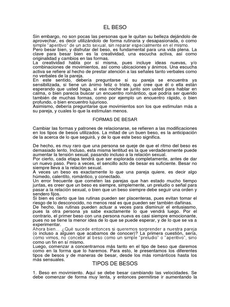 Técnicas y Tipos de Besos Creativos | PDF | Beso | Creatividad