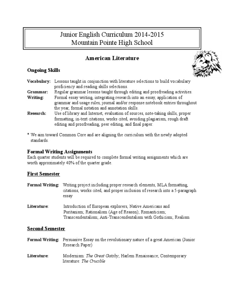 Junior English Curriculum Overview 2014-2015 | PDF | Language Arts ...