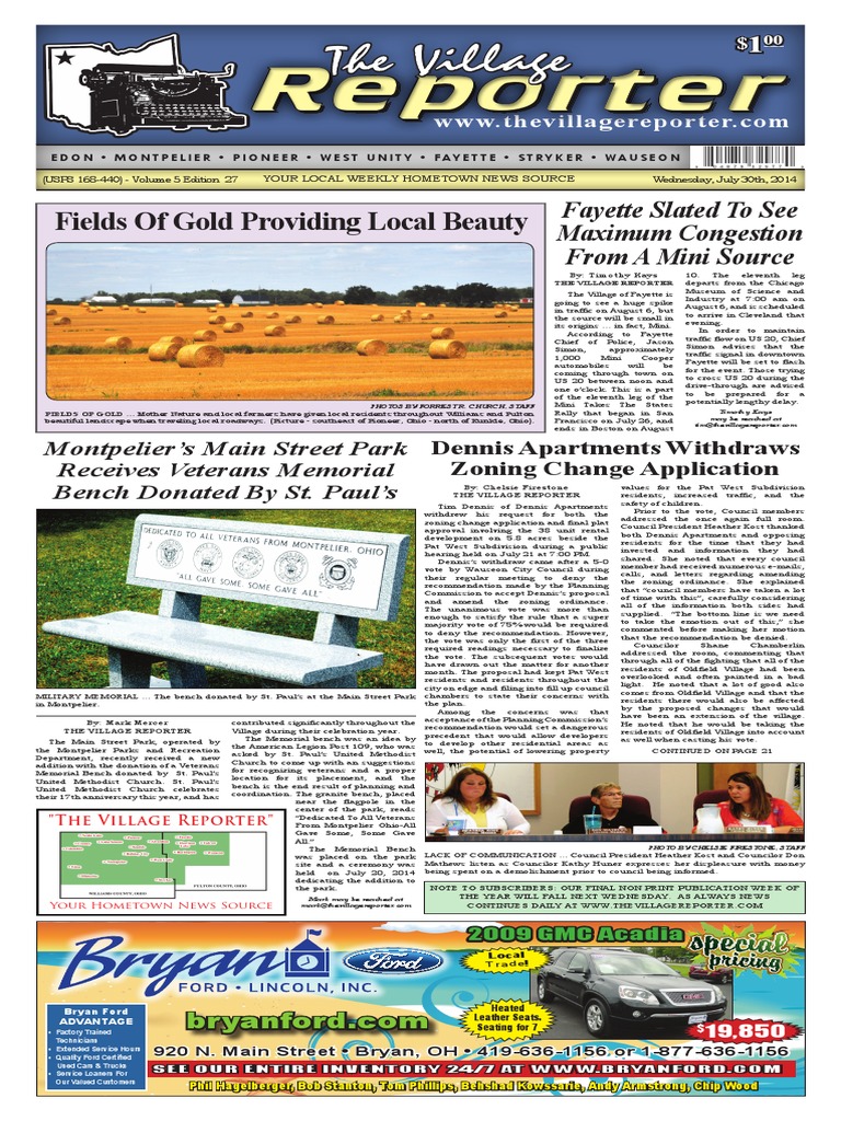 The Village Reporter - July 30th, 2014 | PDF | Newspapers | Police