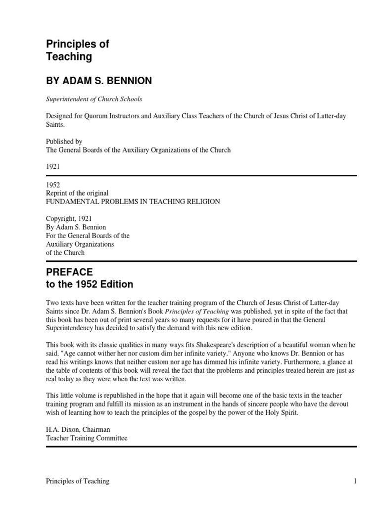 Principles of Teaching by Bennion, Adam S., 1886-1958 | PDF | The ...
