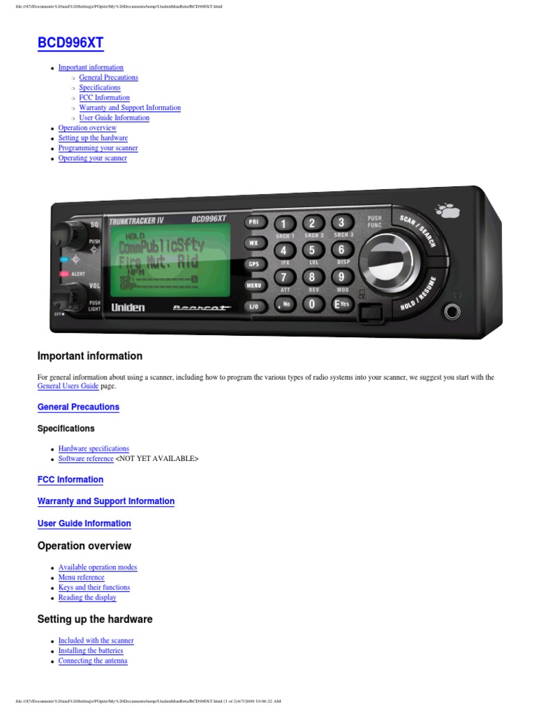 Uniden Bcd996xt Scanner User Guide | PDF | Image Scanner | Computer File