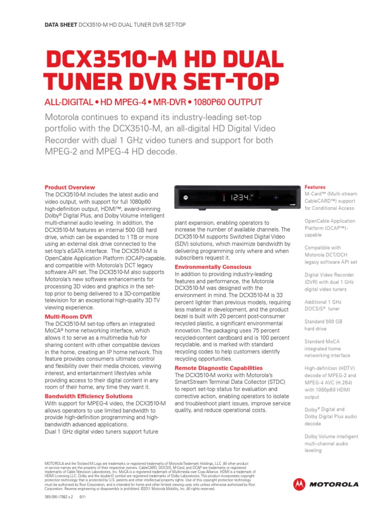 Dcx3510-M HD Dual Tuner DVR Set-Top: All-Digital - HD Mpeg-4 - MR-DVR ...