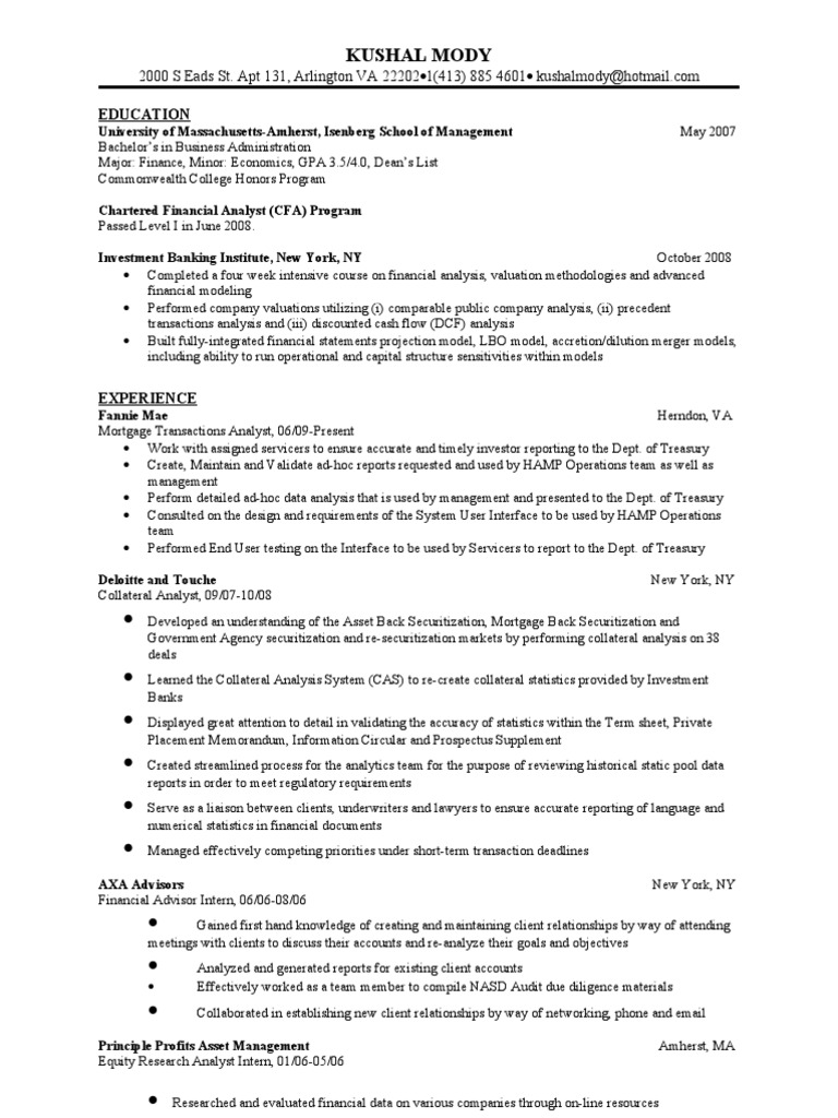 Kushal Mody Resume | PDF | Securitization | Financial Analyst