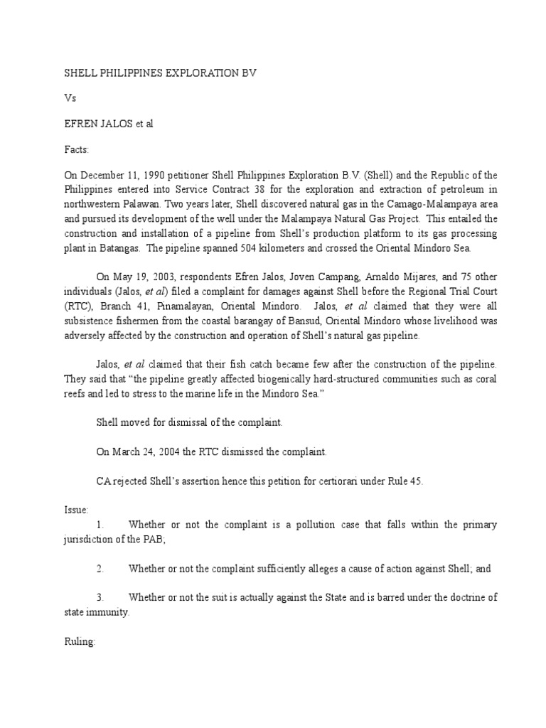 Shell Phil Exploration Vs Jalos - Digest | PDF