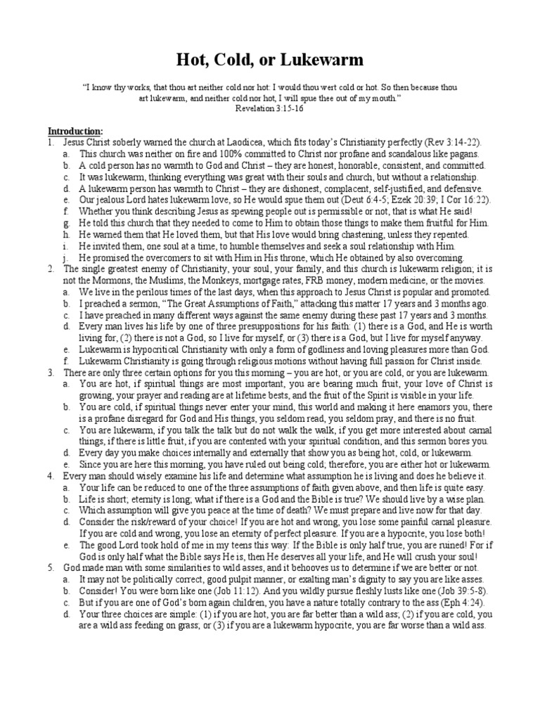 Hot, Cold, or Lukewarm | Download Free PDF | Jesus | God